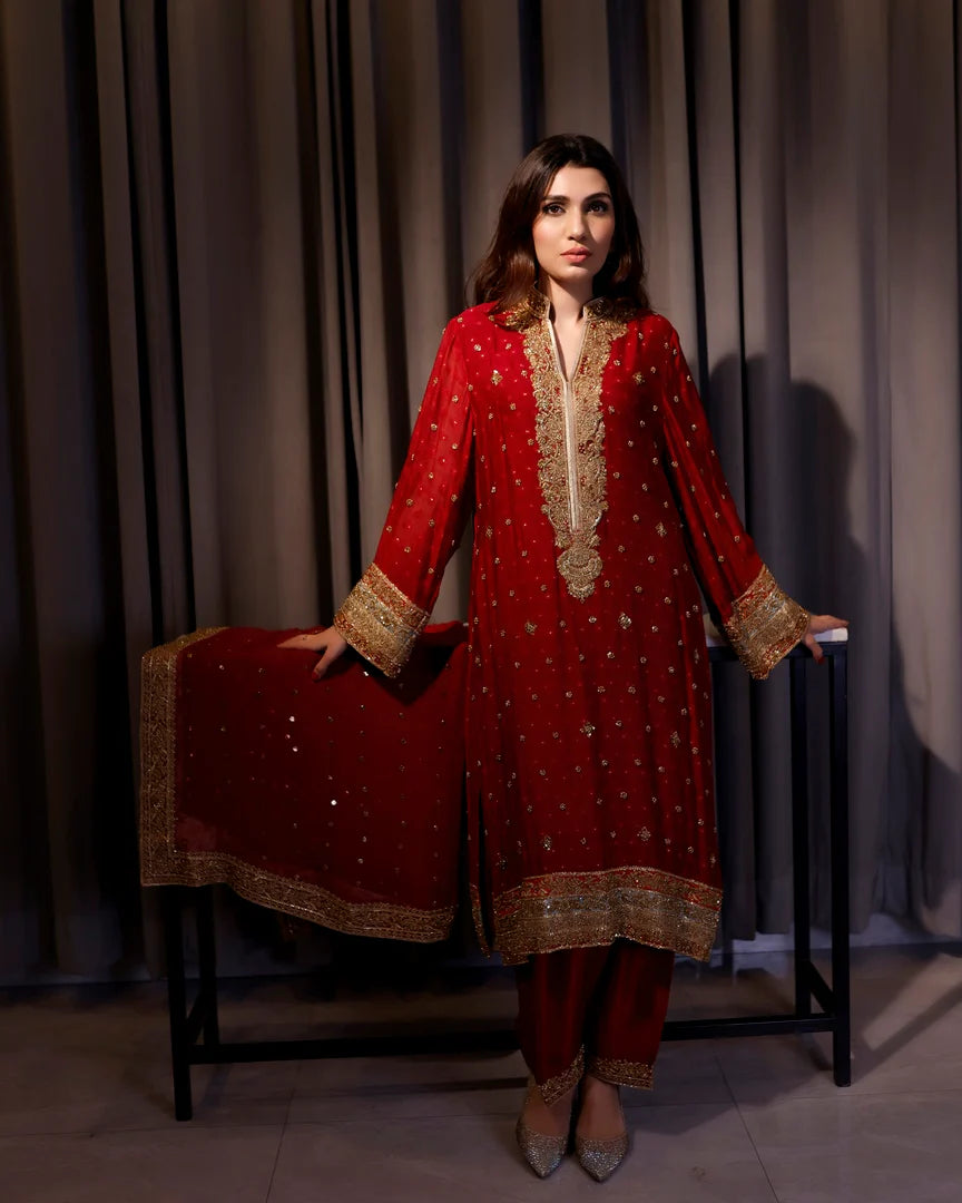 Bushra – Red Formal Set by Jannat Tahir at Labels & Co