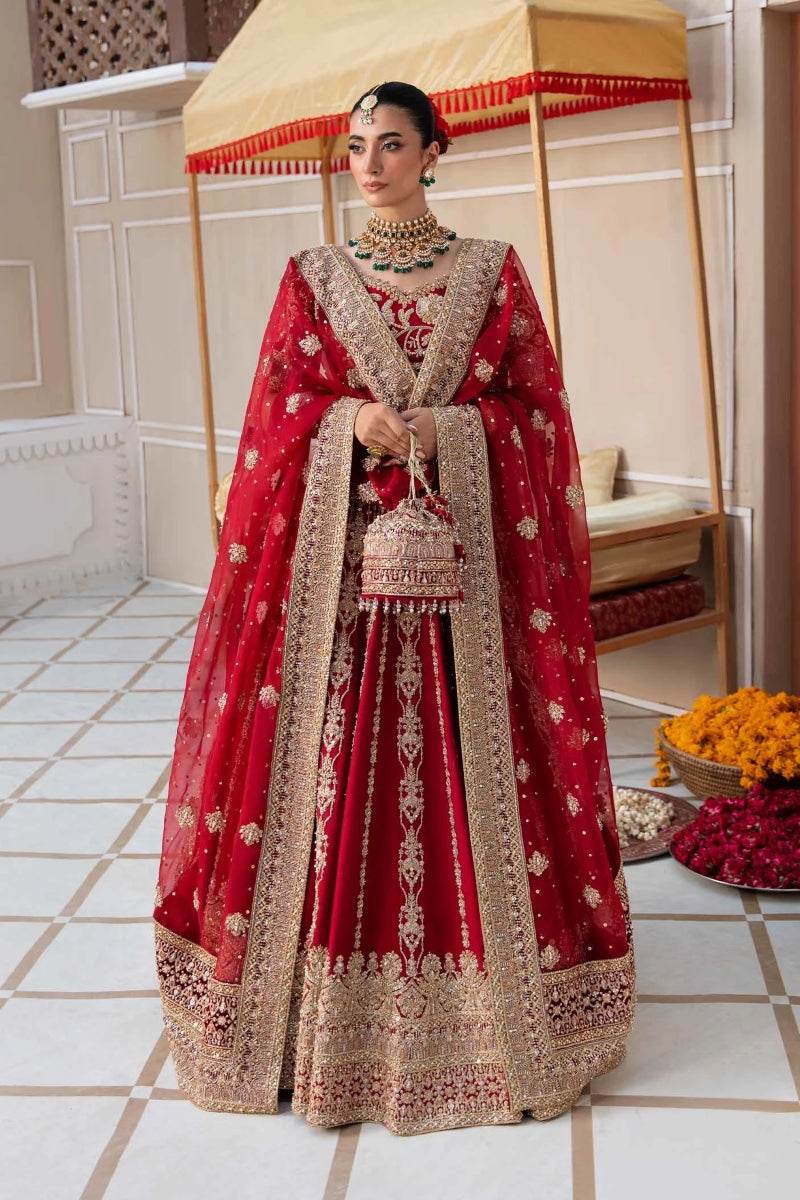 Madhari – Red Raw Silk Bridal Lehenga Choli by Kanwal Malik at Labels & Co
