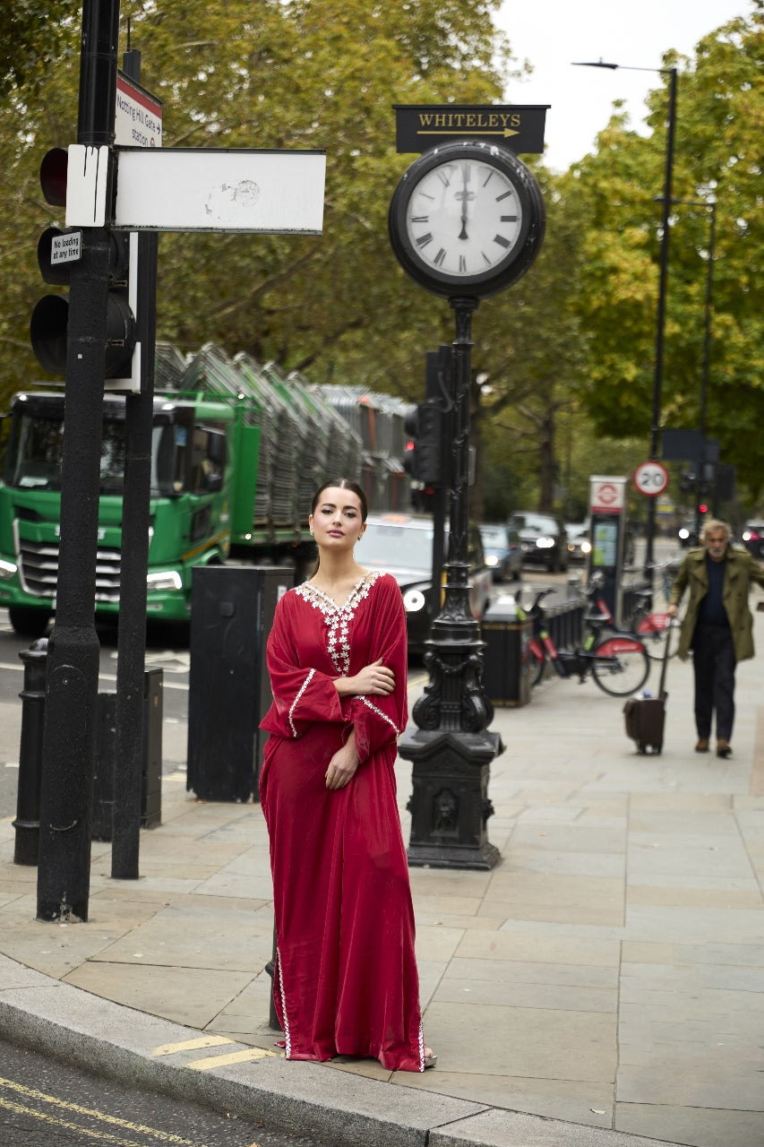 Rosa – Statement Neckline Kaftan with Hand Embellishments by Sajni