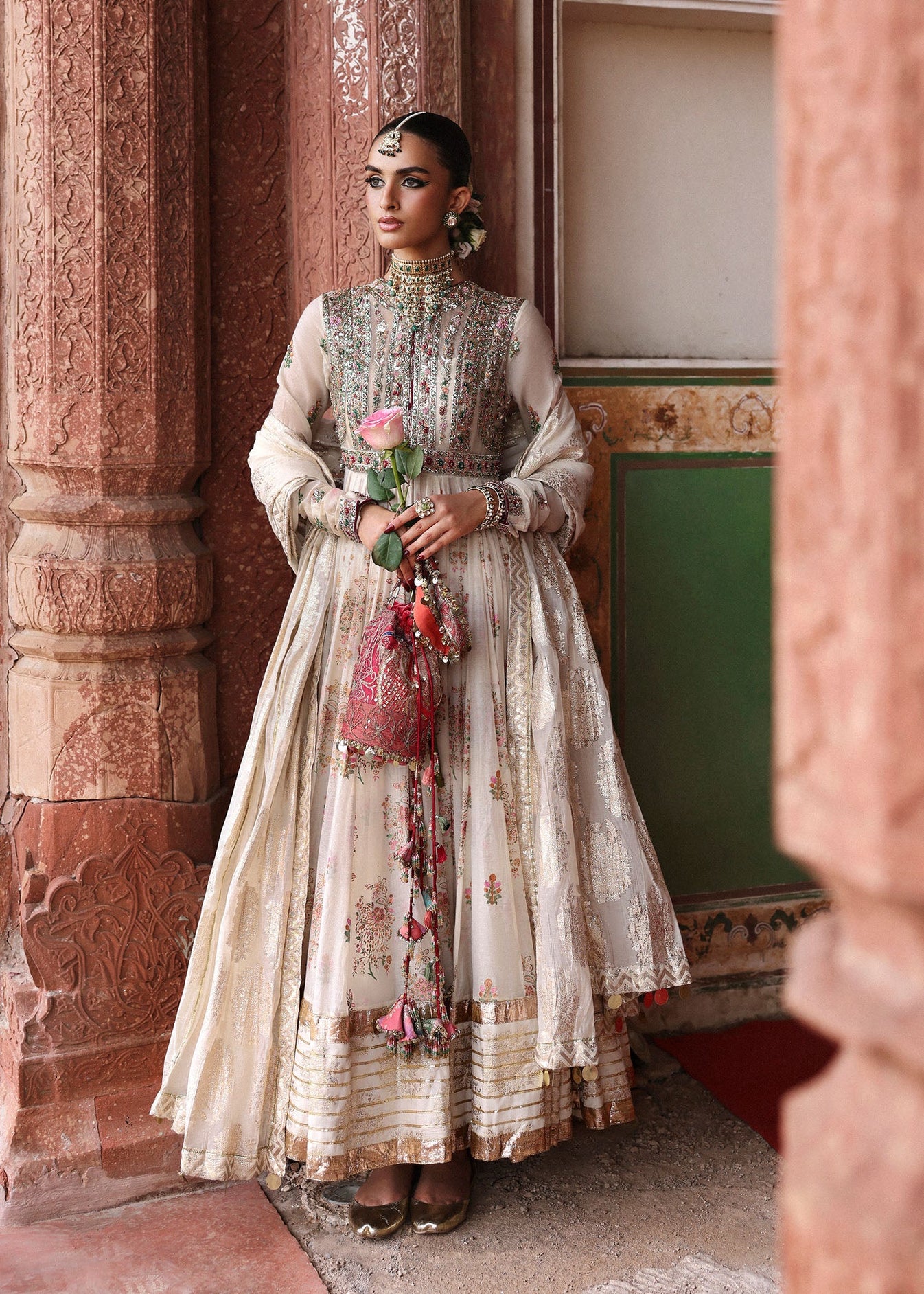 Zayrah – Ivory Chanderi Silk Peshwas with Banarasi Dupatta